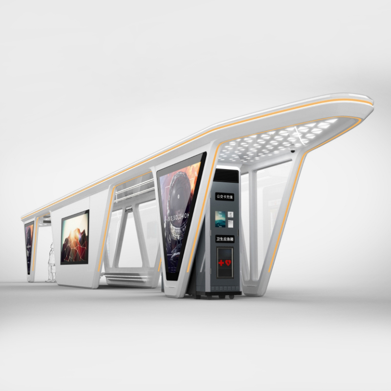 Modren Smart Bus Shelter with Solar Panels-ZEMSO-HCT-0097